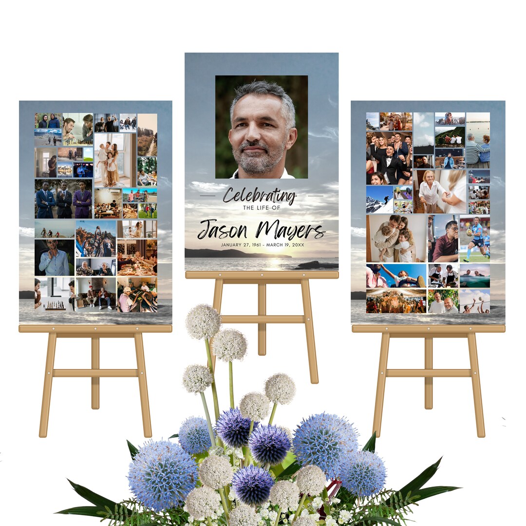 Funeral Sign & Collage Celebrating the Life Sign Template, Set of 3 ...