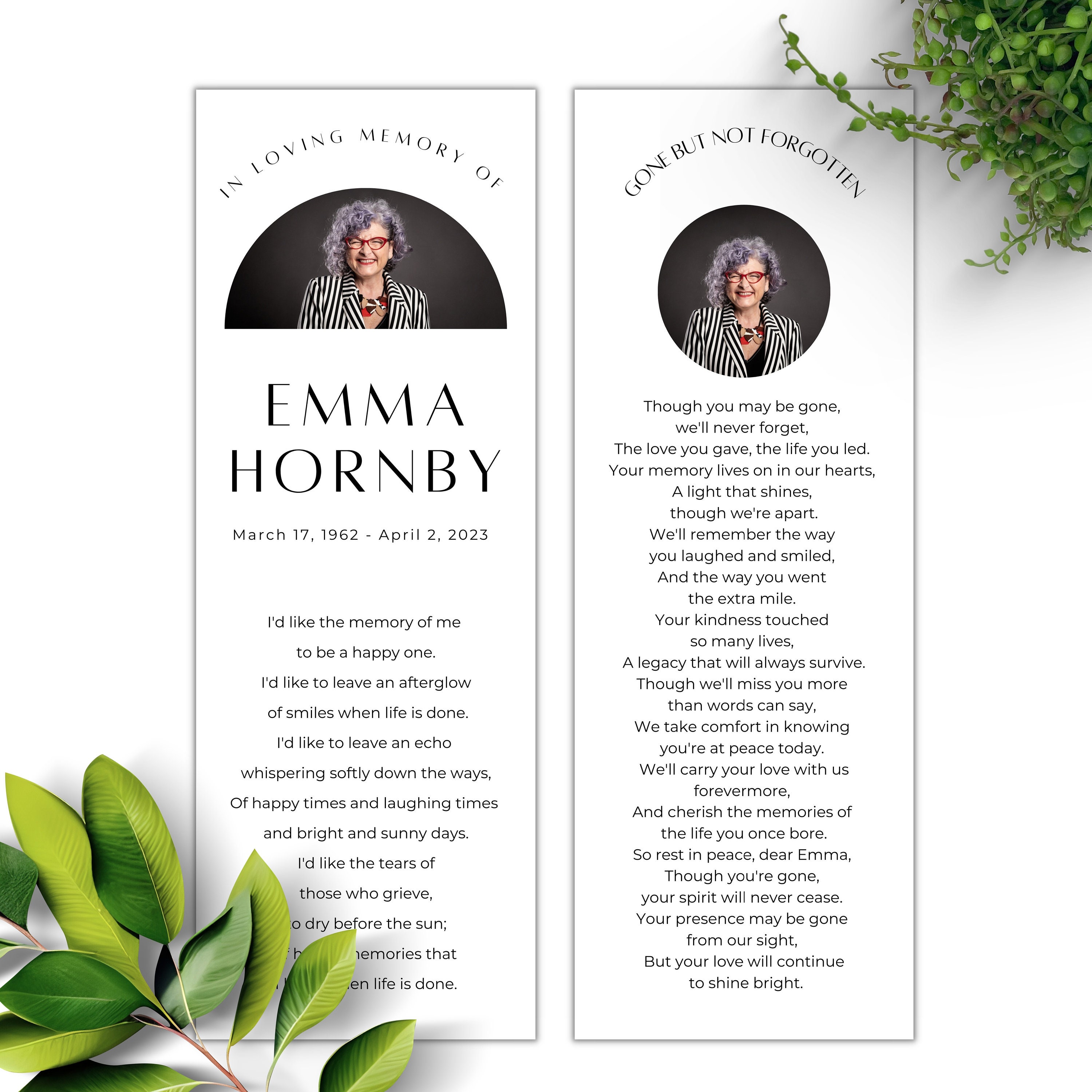 Funeral Bookmark Fully Editable Downloadable Template | Memorial ...