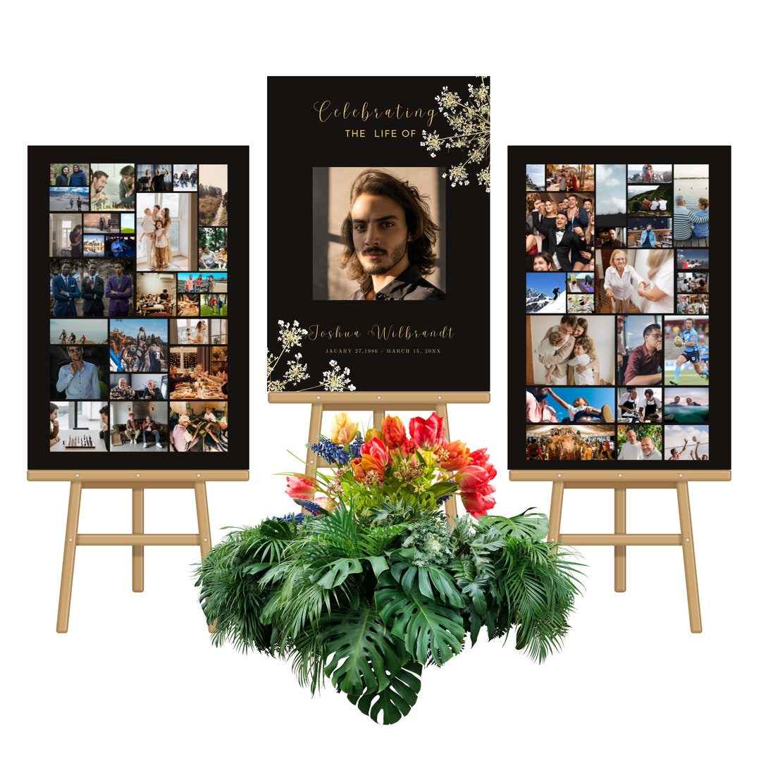 Funeral Sign & Collage Celebrating the Life Sign Template, Set of 3 ...