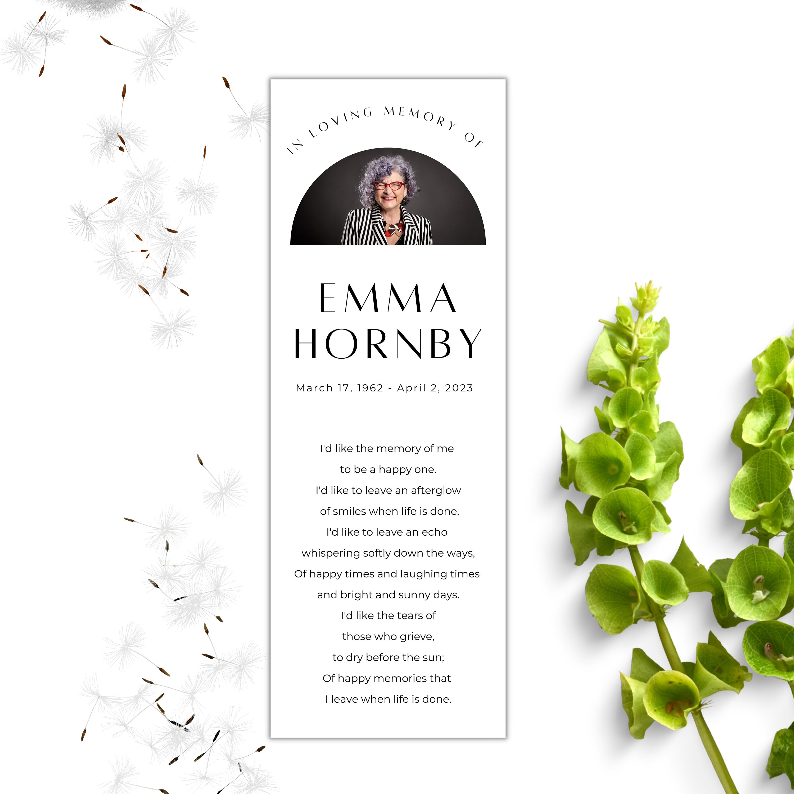 Funeral Bookmark Fully Editable Downloadable Template | Memorial ...