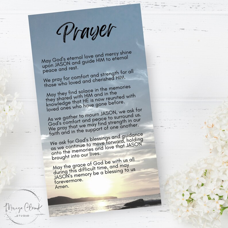 Funeral Prayer Celebrating the Life Prayer Funeral Prayer Card in ...