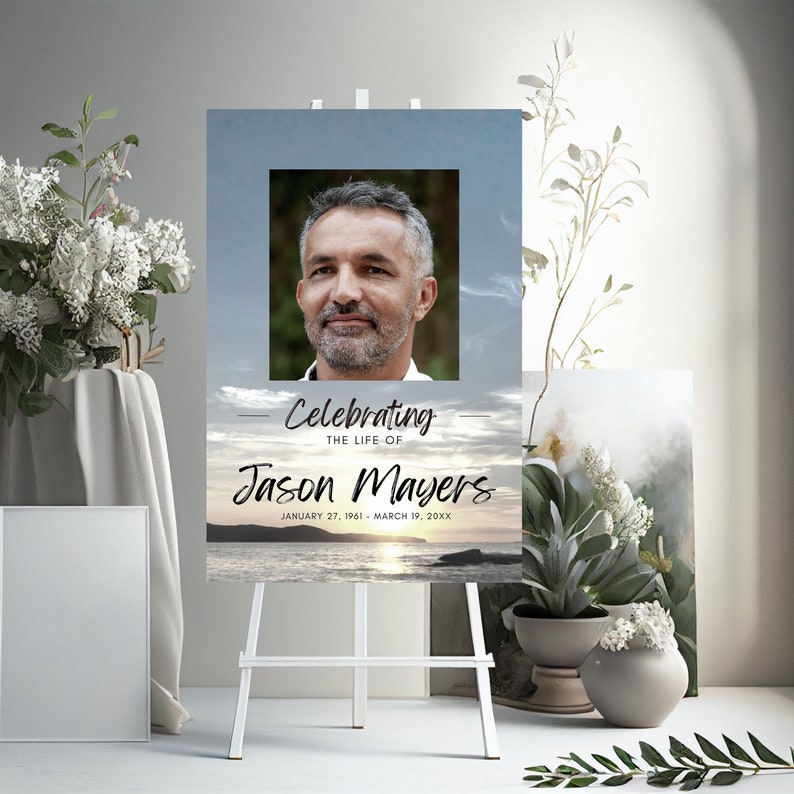 Funeral Sign & Collage Celebrating the Life Sign Template, Set of 3 ...