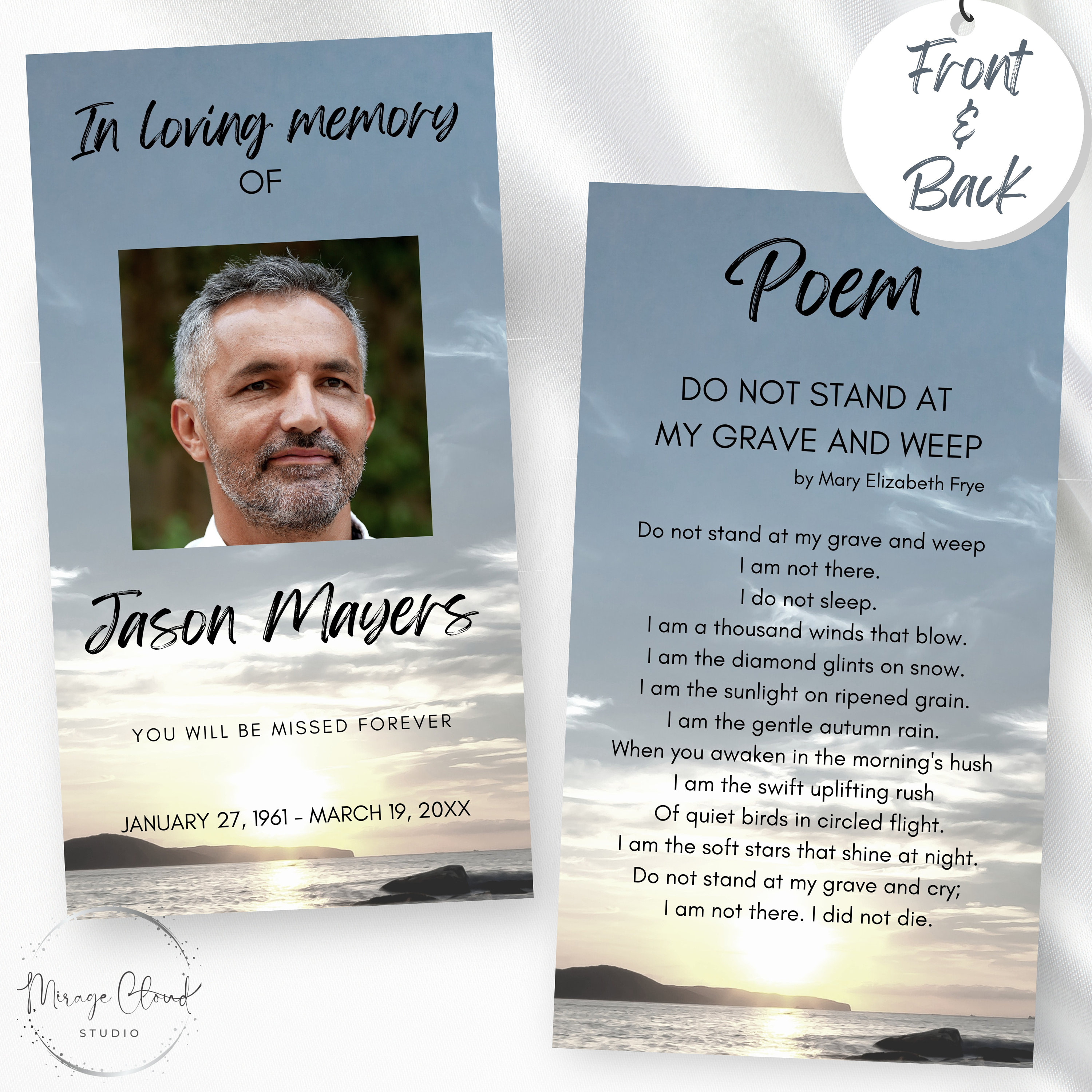 Funeral Poem Celebrating the Life Prayer Funeral Poem Card in Loving ...