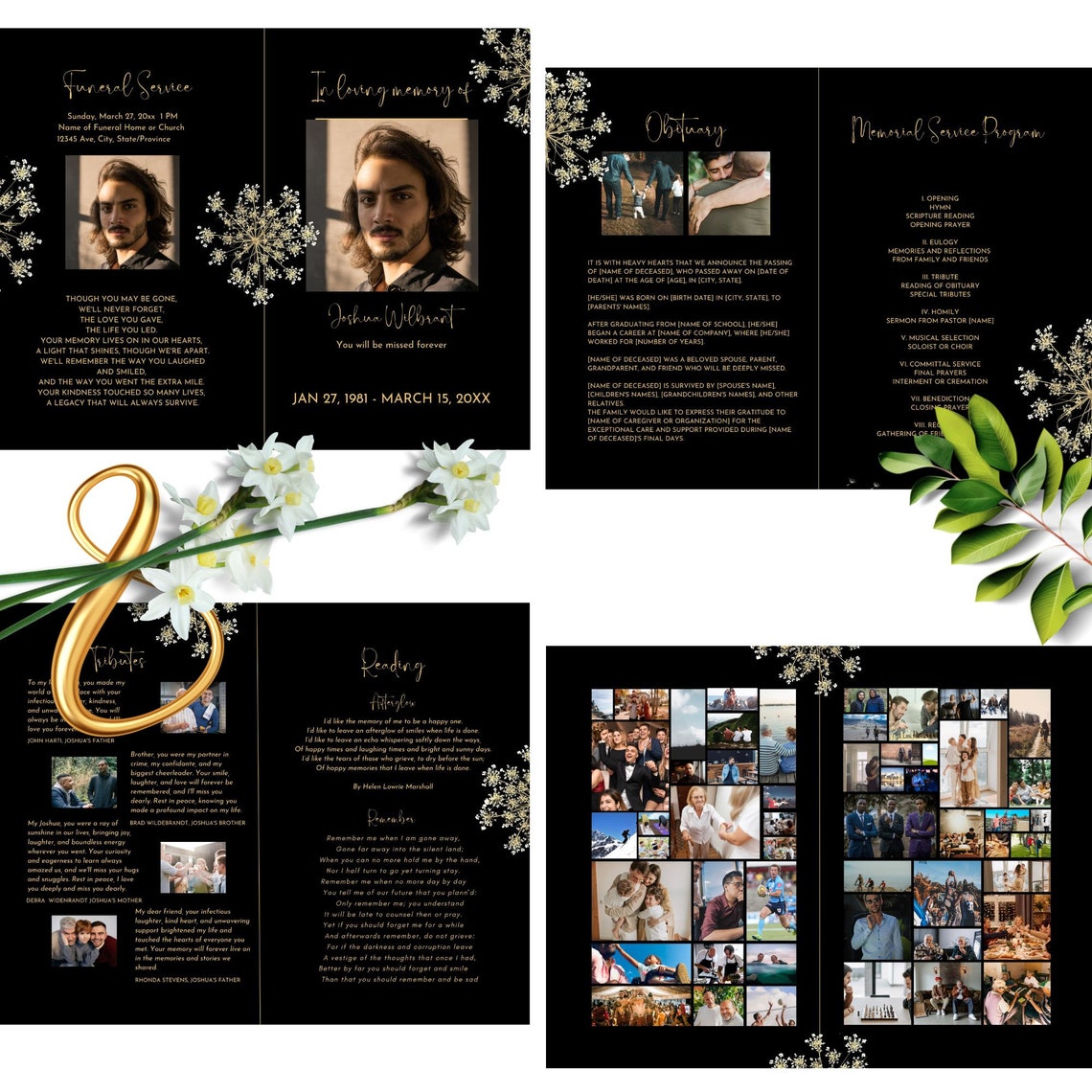 Funeral Brochure 8 Pages & Collage Celebration of Life Brochure in ...