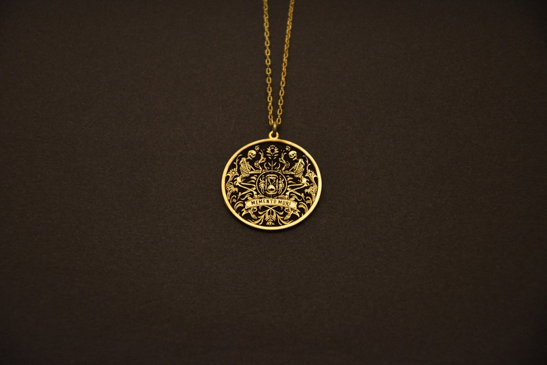 14K Memento Mori Necklace - Summer Gift - Solid Gold Coin Skull Pendant ...
