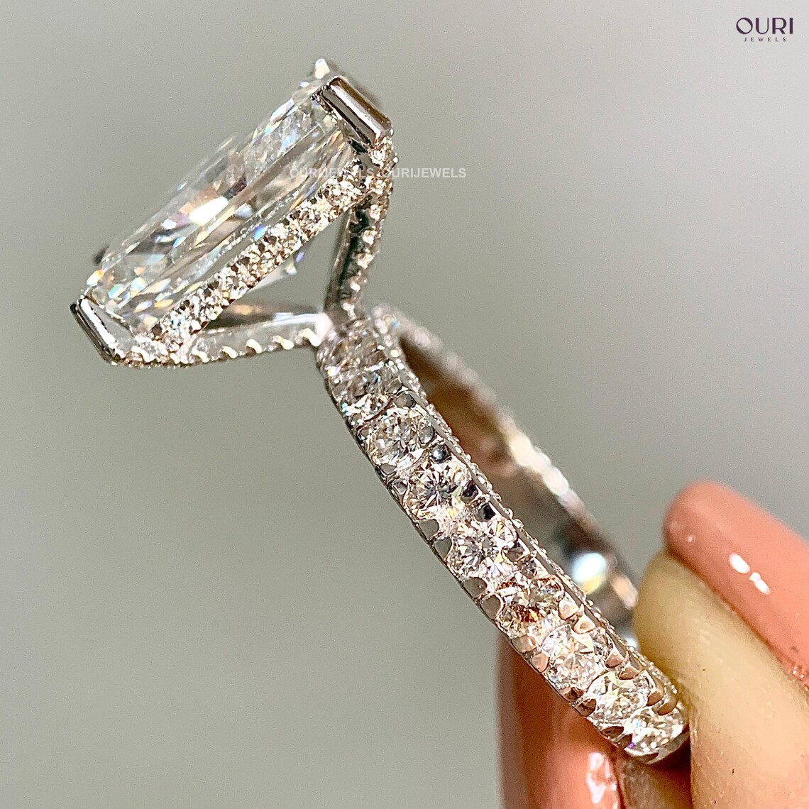 Certified 3.00 Ct Radiant Cut Lab Created Diamond Engagement Ring/half ...