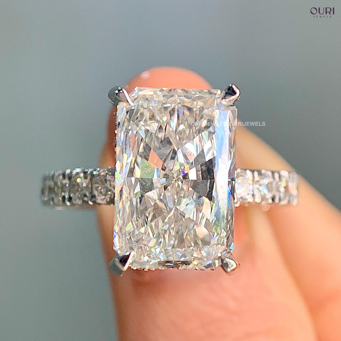 Certified 3.00 Ct Radiant Cut Lab Created Diamond Engagement Ring/half ...