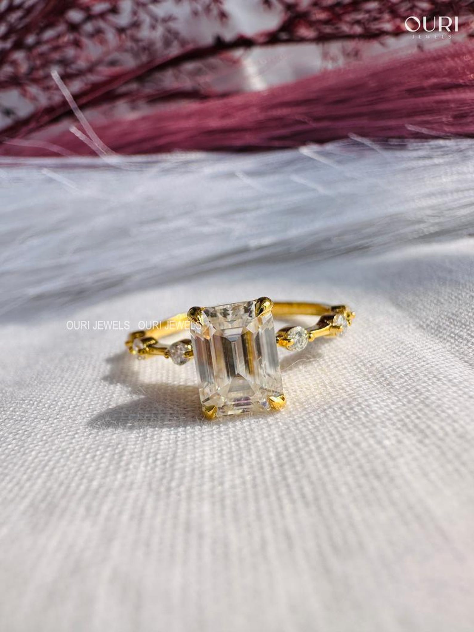 1.75CT Delicate Colorless Emerald Cut Moissanite Diamond Engagement ...