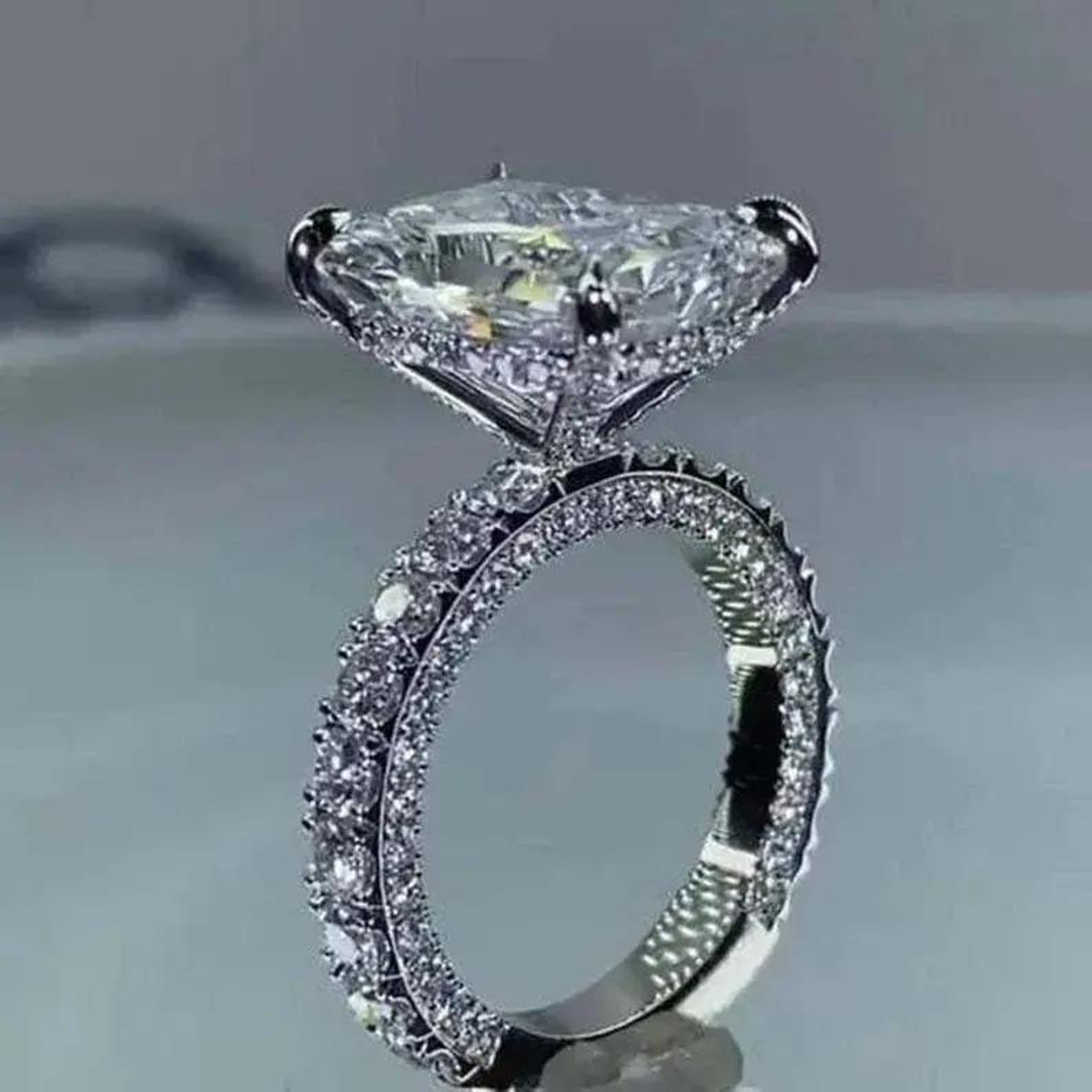 Certified 3.00 Ct Radiant Cut Lab Created Diamond Engagement Ring/half ...