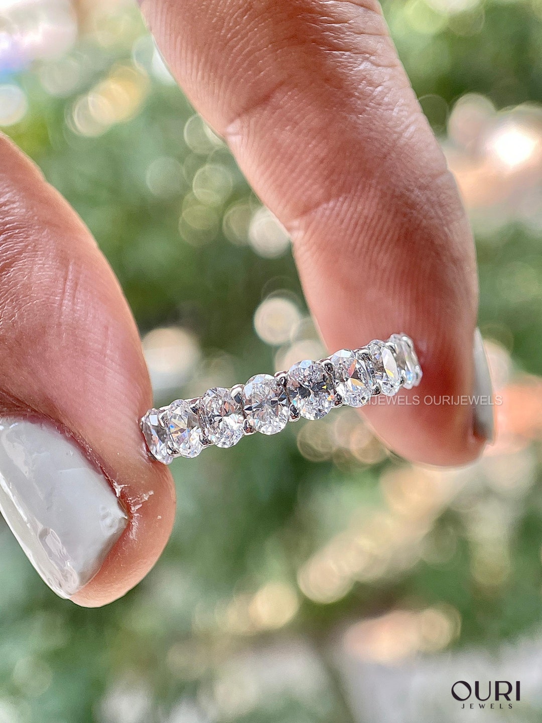 Oval Cut Half Eternity Band, 1.35 TC Oval Cut Moissanite Wedding Band ...