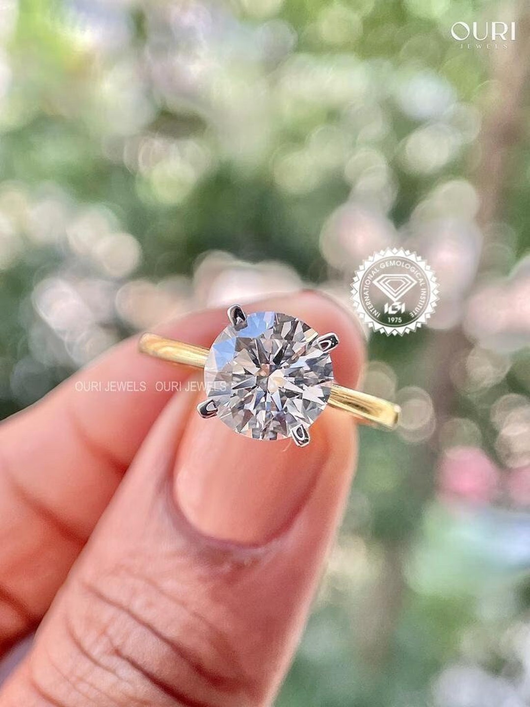Round Engagement Ring, Lab Grown Diamond Promise Ring, Two Tone Diamond ...