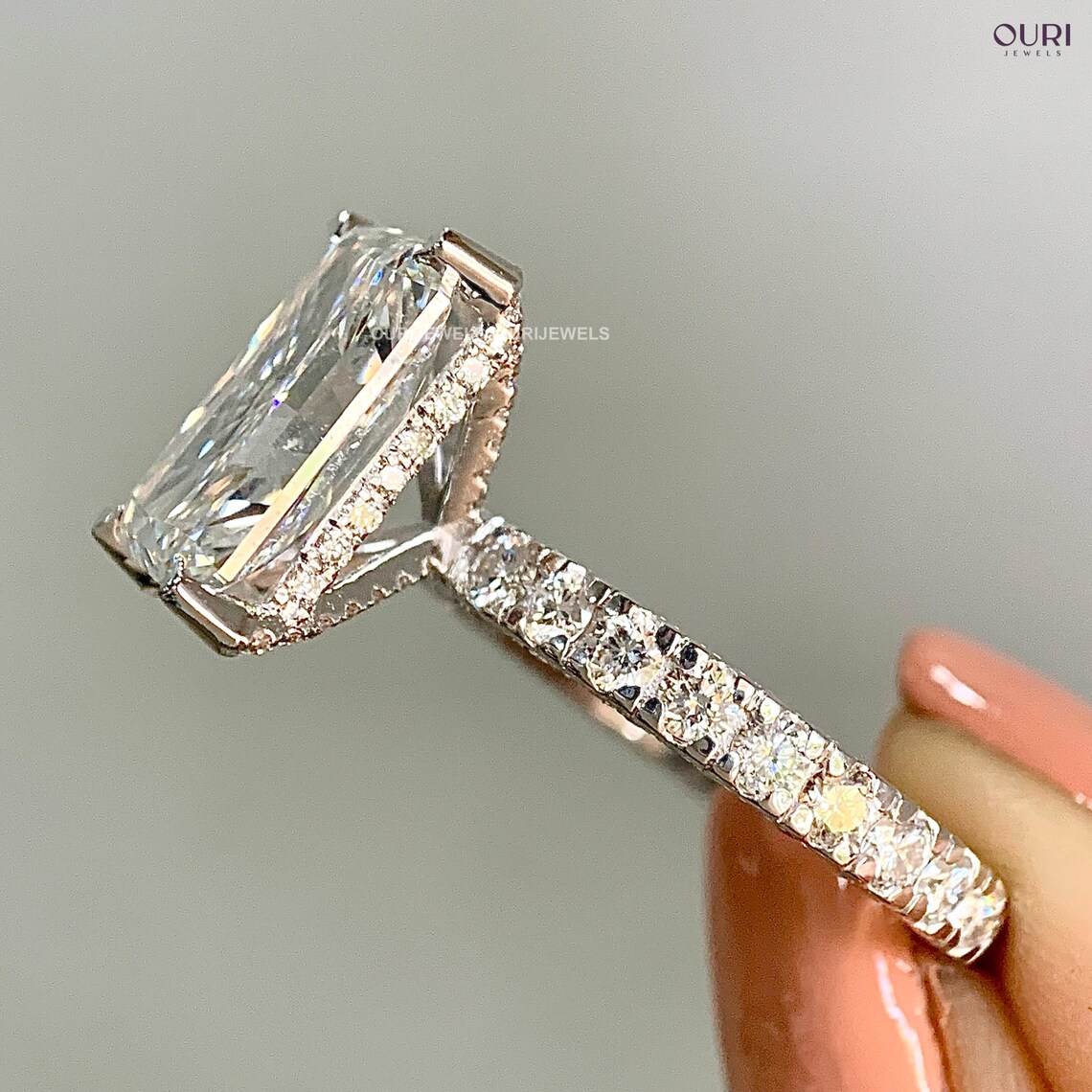 Certified 3.00 Ct Radiant Cut Lab Created Diamond Engagement Ring/half ...