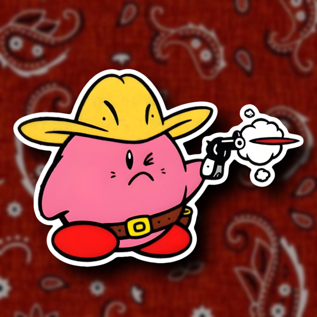 Cowboy Kirby Sticker Cute Water Resistant Glossy Vinyl Sticker Meme ...