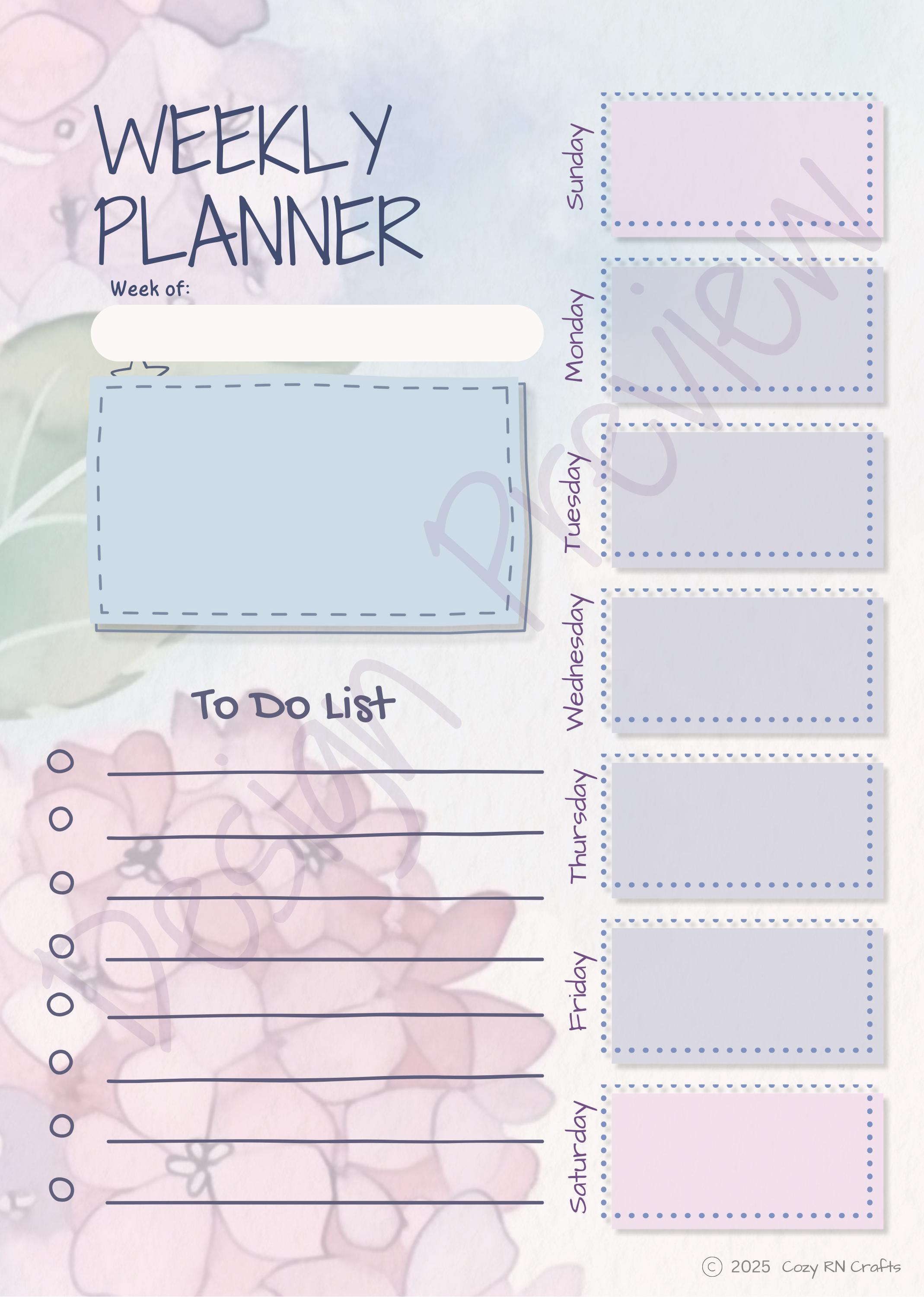 Weekly Planner Page Printable PDF - Etsy