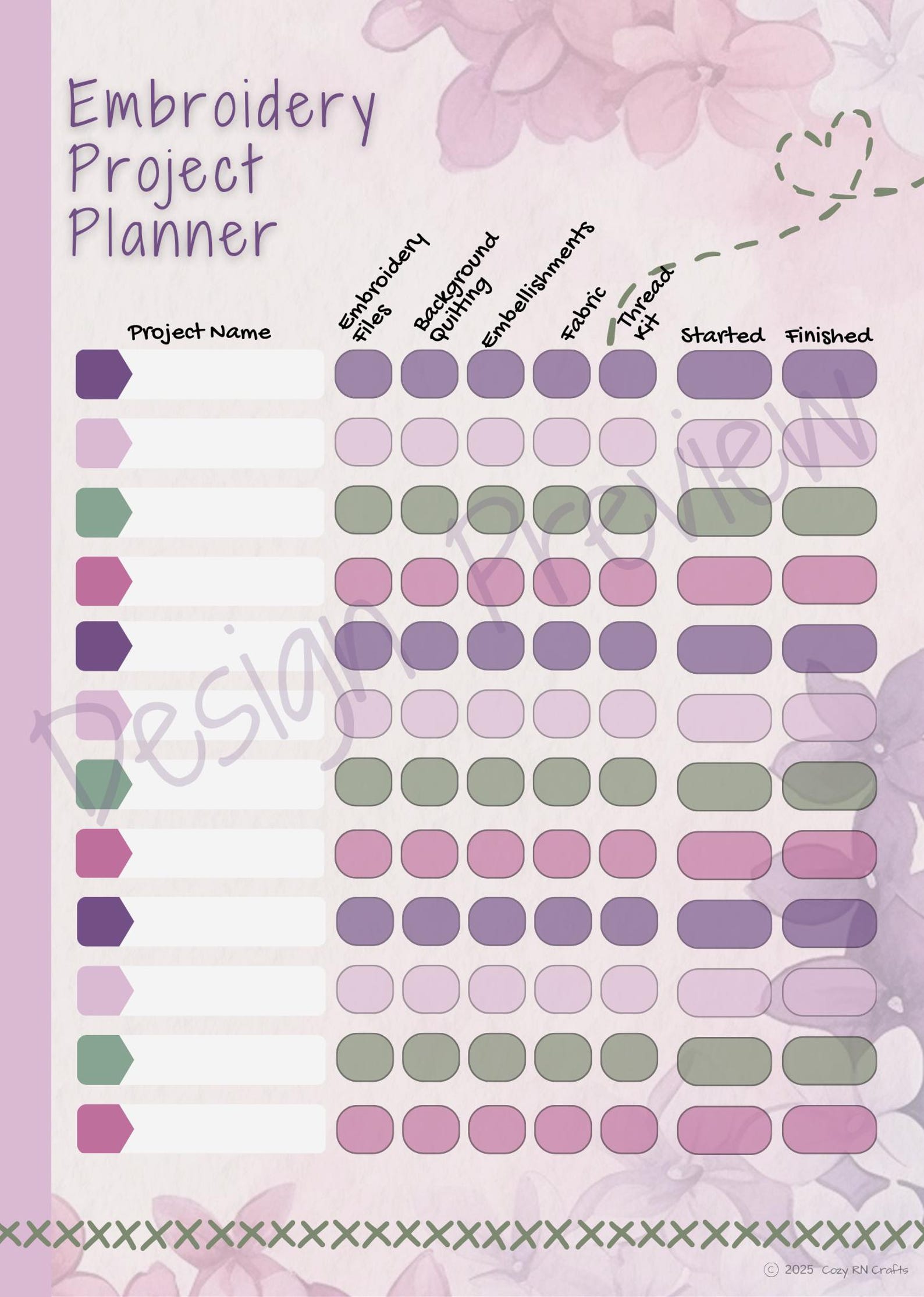 Planner Page for Machine Embroidery Projects - Etsy
