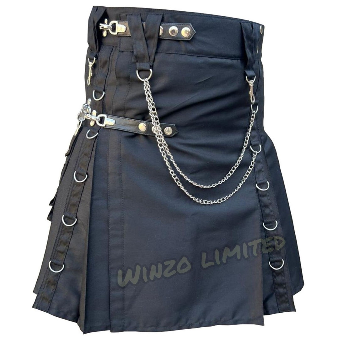 Black Modern Kilt Scottish Handmade Utility Kilts for Men Mens - Etsy