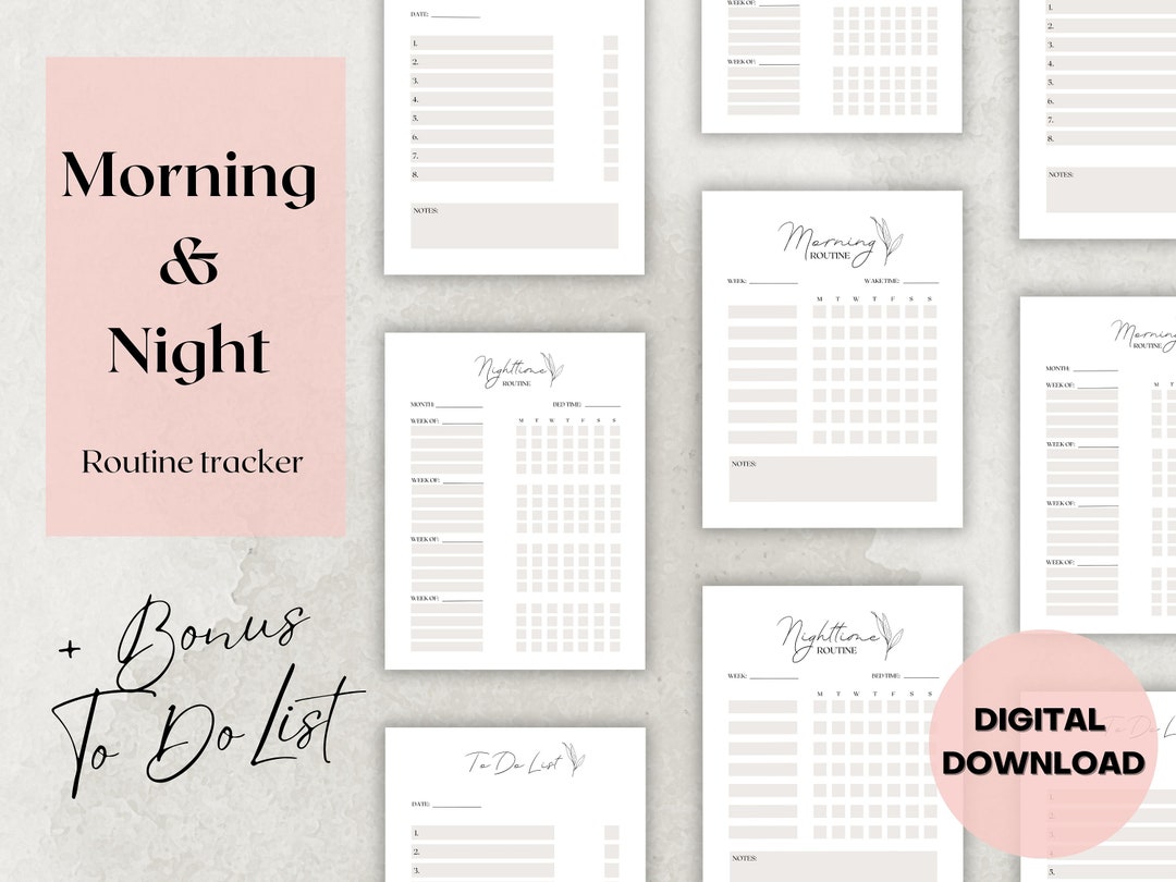Morning And Nighttime Routine Checklist For Productivity Etsy