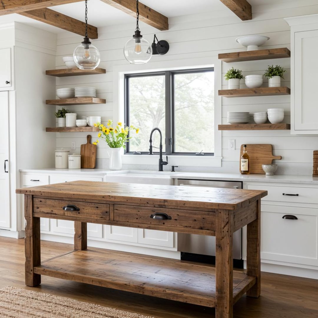 Reclaimed Wood Kitchen Island With Storage, Rustic Wood Kitchen Island ...
