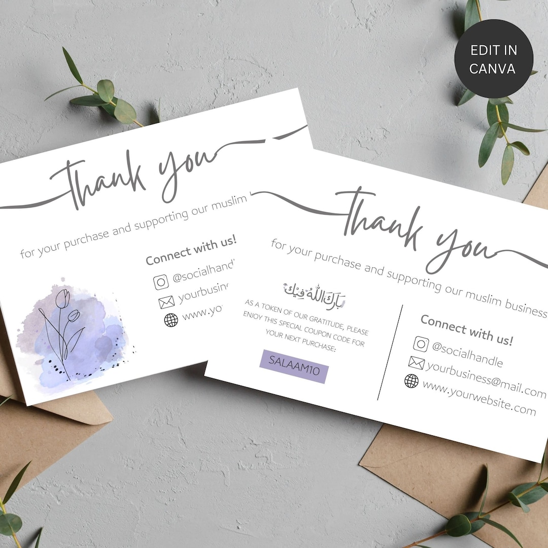 Islamic Printable Thank You Cards for Small Business, Pack of 2 ...