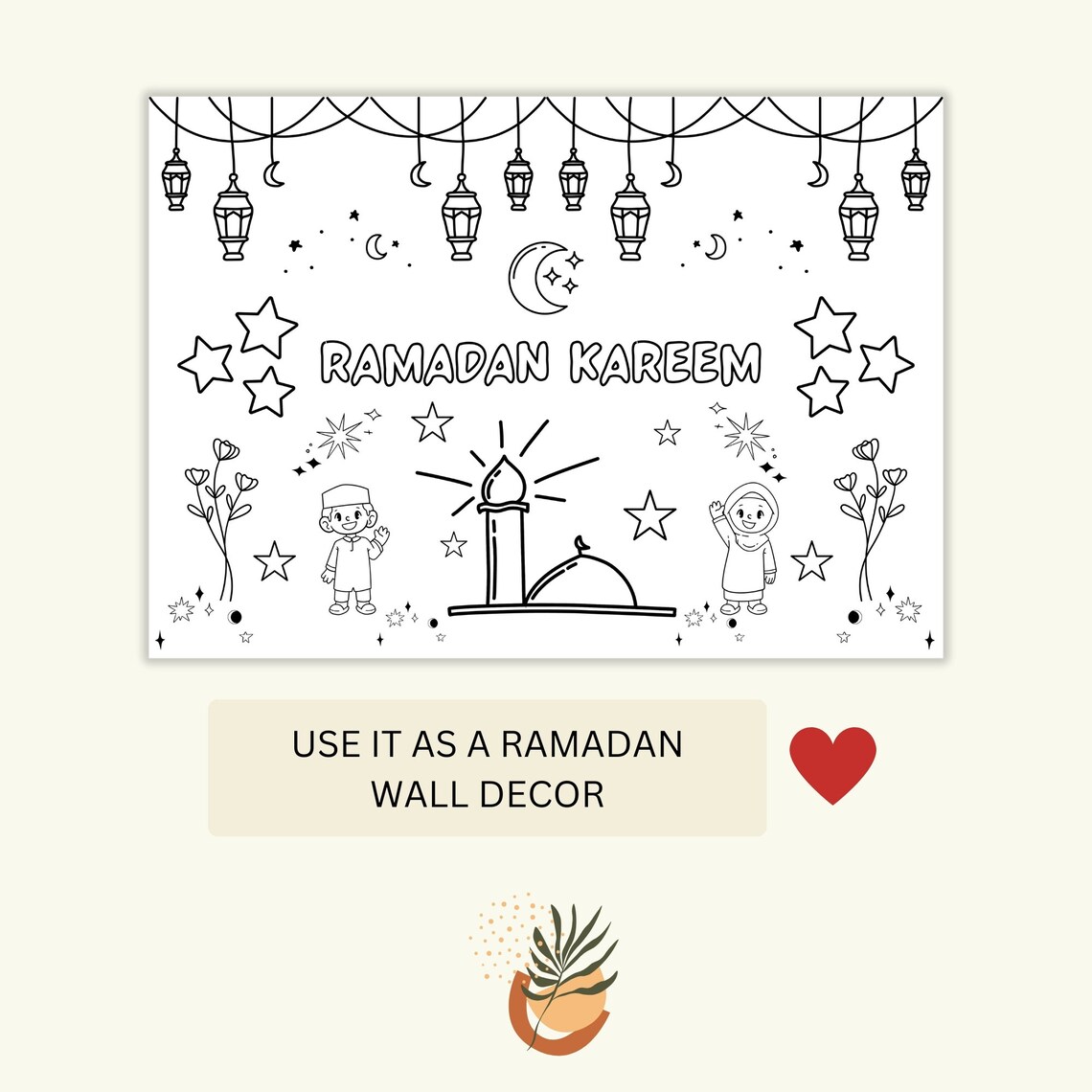 Ramadan Kareem Coloring Poster, Ramadan Coloring Kids, Printable ...