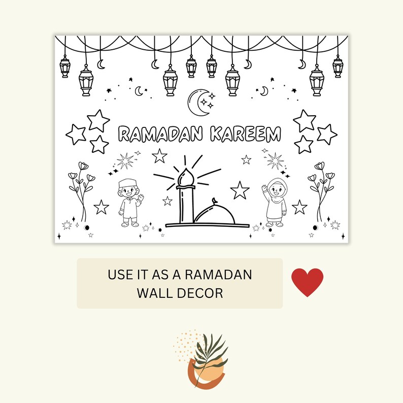 Ramadan Kareem Coloring Poster, Ramadan Coloring Kids, Printable ...