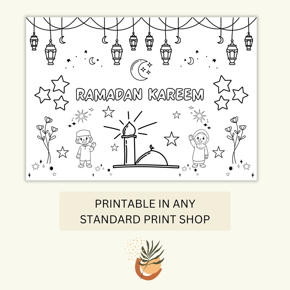 Ramadan Kareem Coloring Poster, Ramadan Coloring Kids, Printable ...