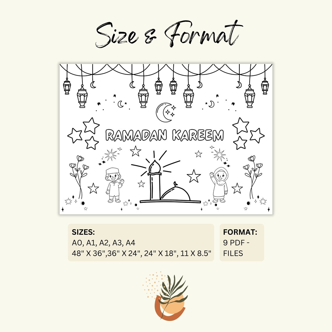 Ramadan Kareem Coloring Poster, Ramadan Coloring Kids, Printable ...
