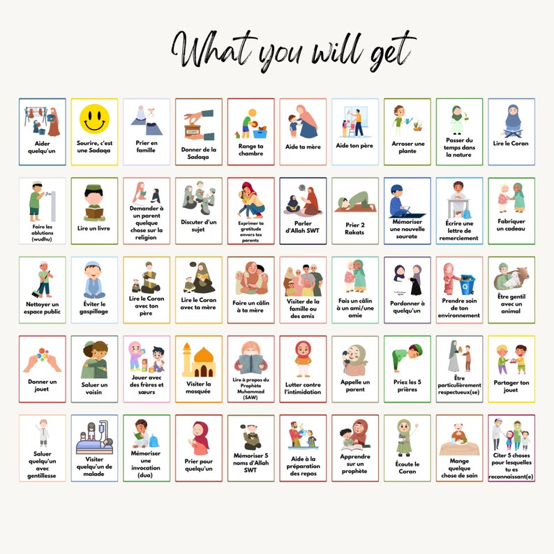 French Flashcards Good Deeds, Cartes De Bonnes Actions, Muslim Activity ...