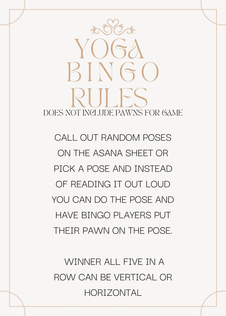 Yoga Bingo Call Out Cards and Asanas - Etsy
