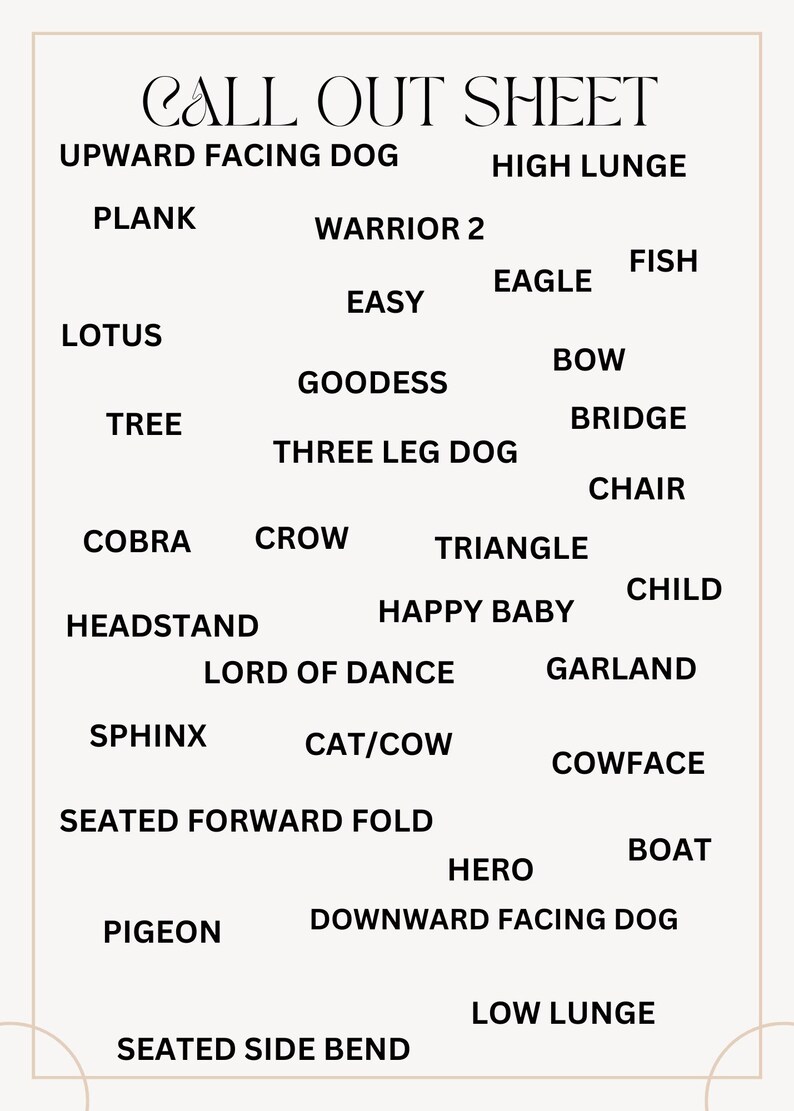 Yoga Bingo Call Out Cards and Asanas - Etsy