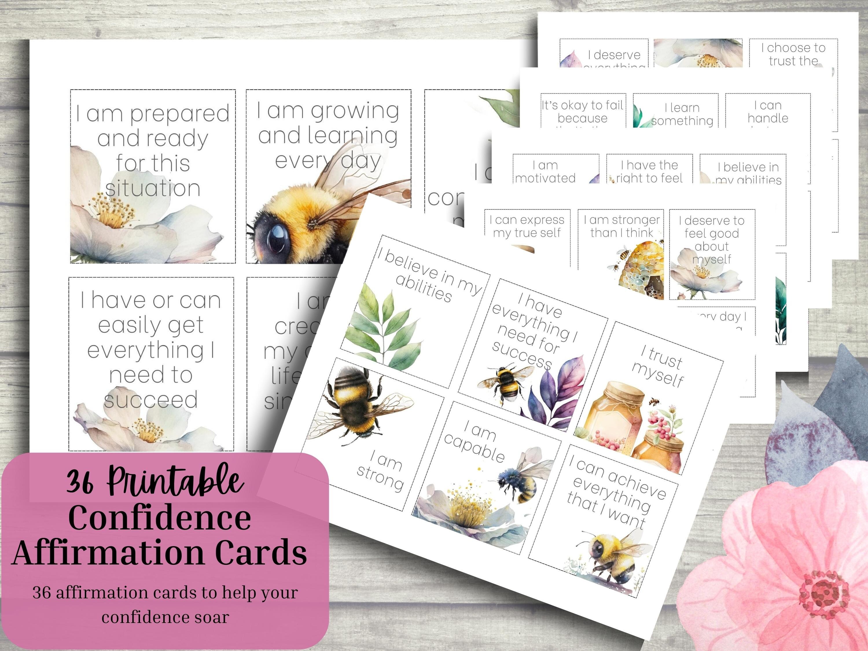 36 Honey Comb Bee Themed Confidence Affirmation Cards, Self Care ...