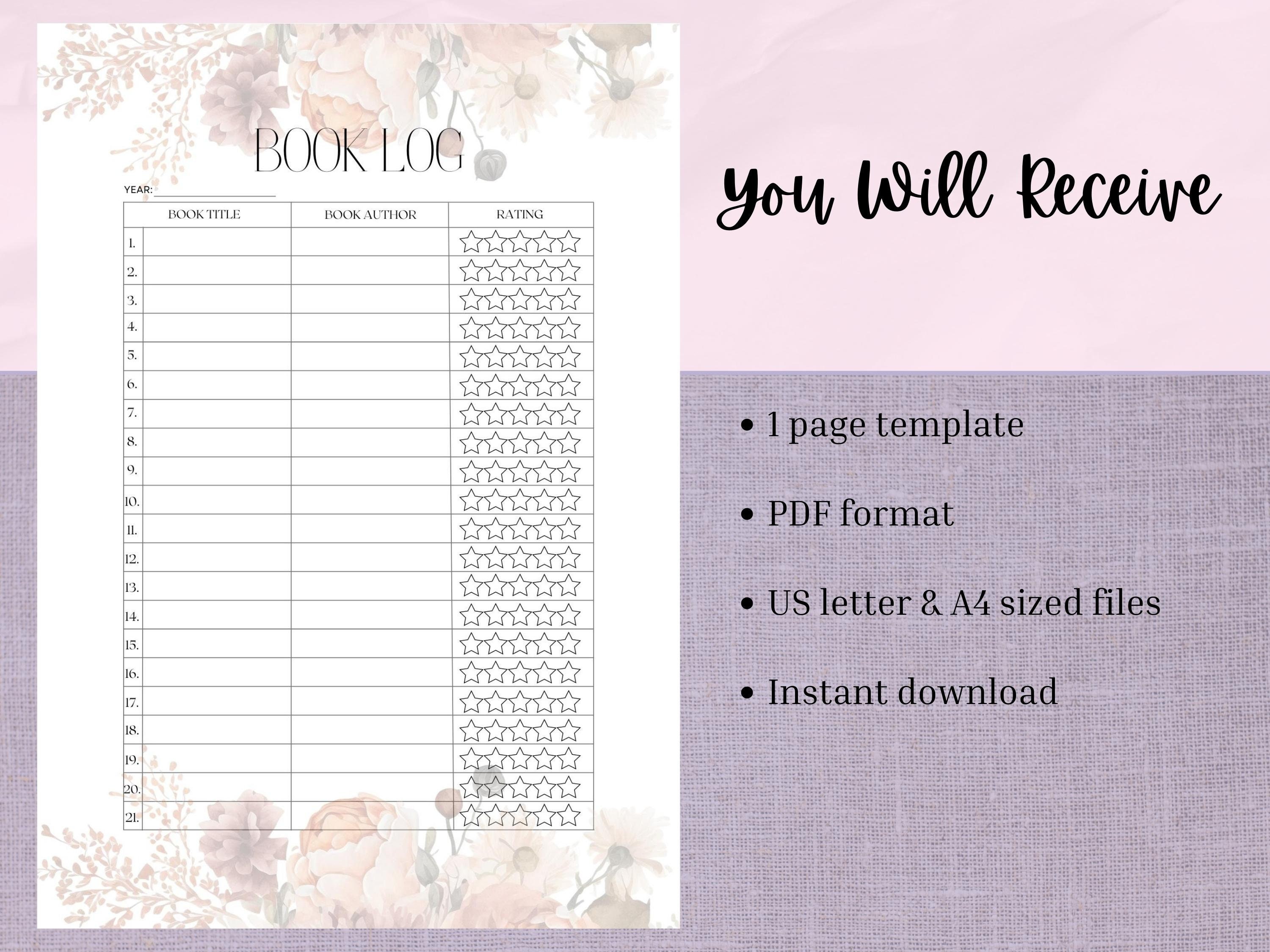 Rustic Flower Book Review Printable Reading Log, Book Title & Author ...