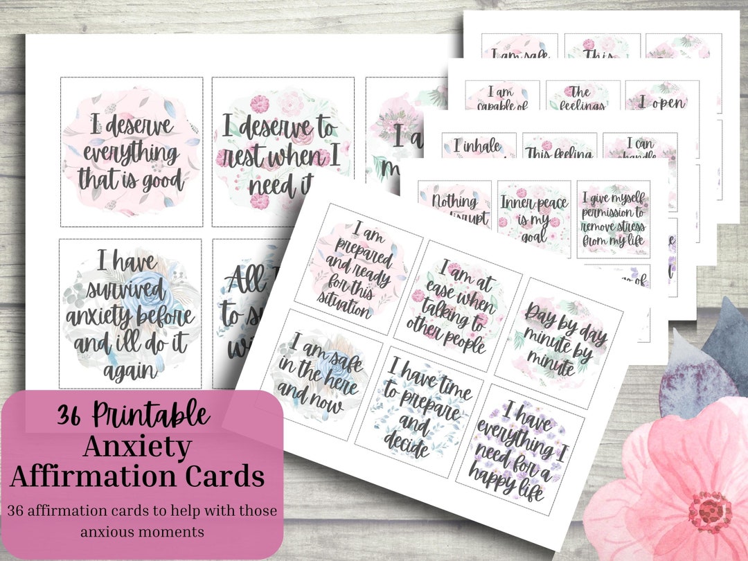36 Wild Flower Anxiety Affirmation Cards, Coping Skills Flashcards ...