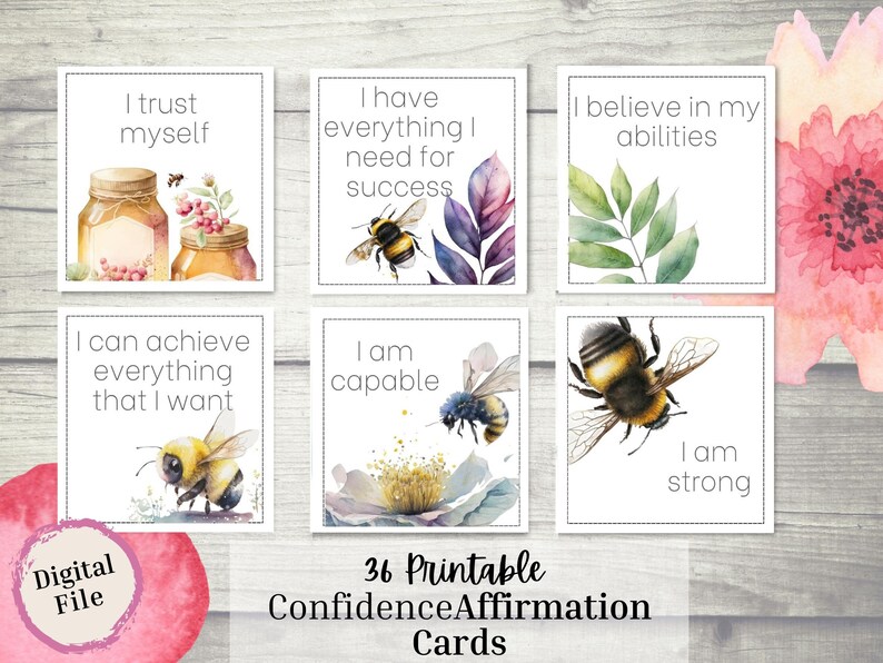 36 Honey Comb Bee Themed Confidence Affirmation Cards Self - Etsy