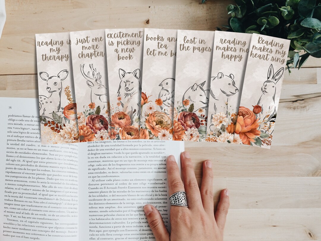 Woodland Animals Printable Bookmark Set of 7, Rustic Orange Flowers ...