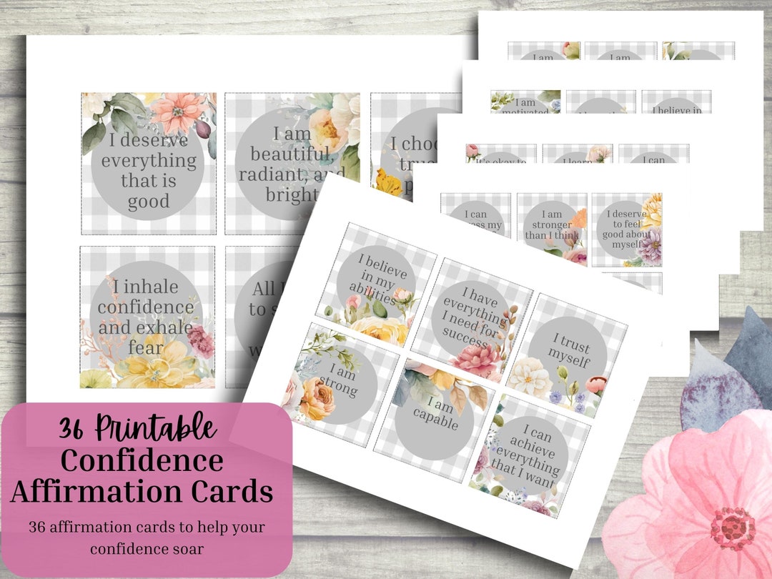 36 Plaid Flower Themed Confidence Affirmation Cards, Self Care ...