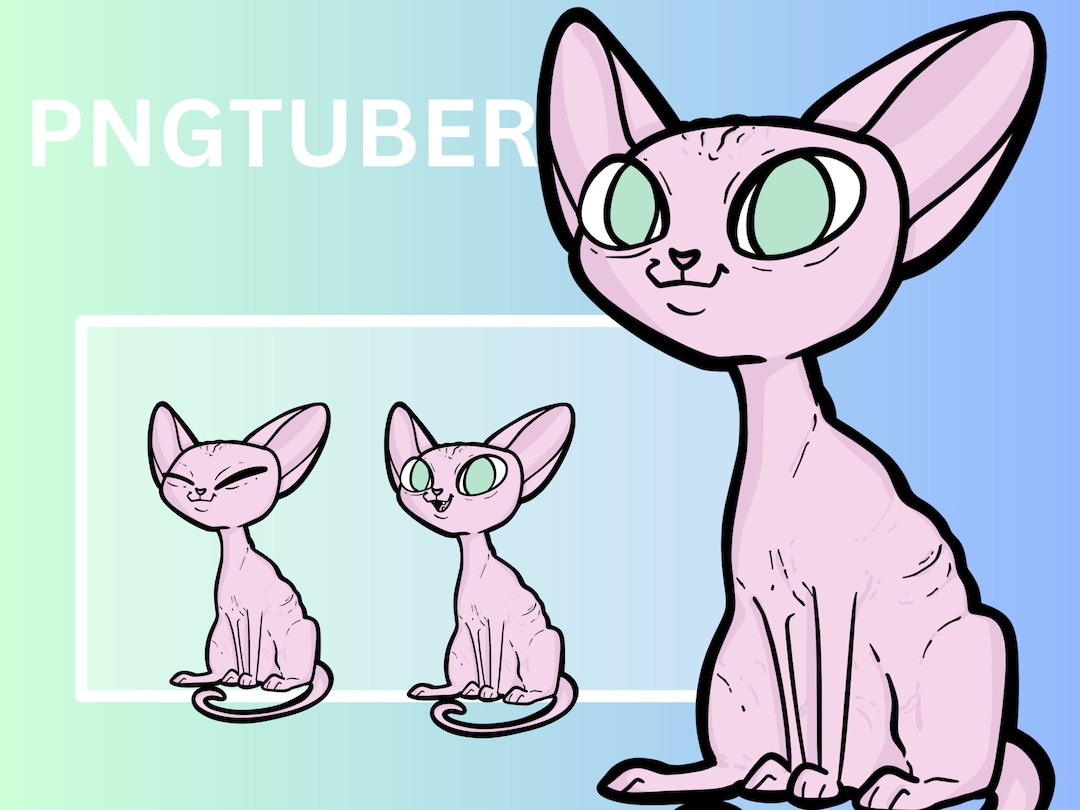 Scrunkily Cute Cartoon Hairless Cat Pngtuber for Faceless Streaming on ...