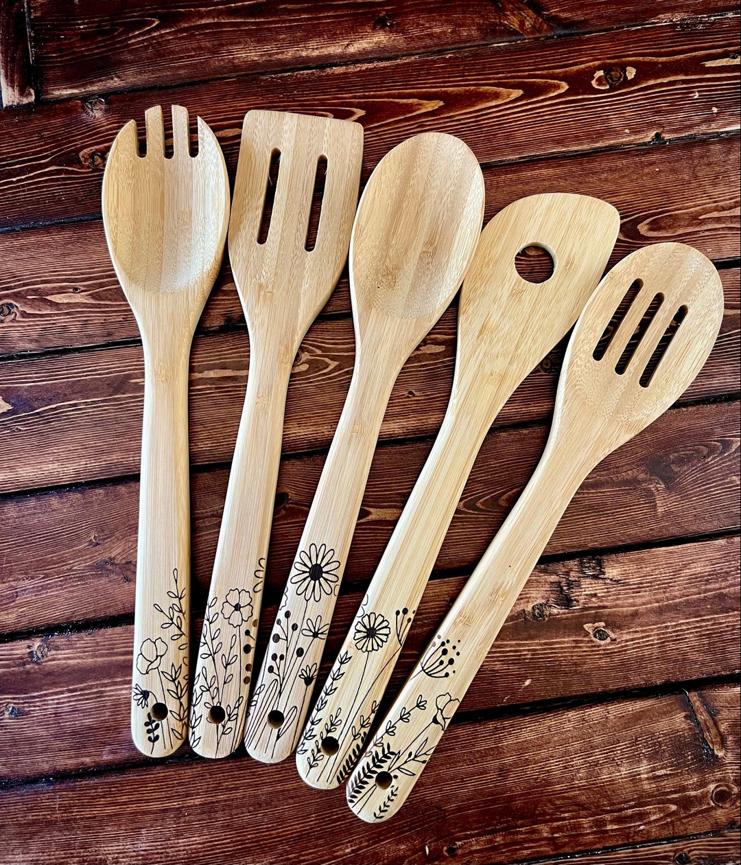 Wooden Cooking Utensil Set - Laser Engraved Cooking Utensils - Custom ...