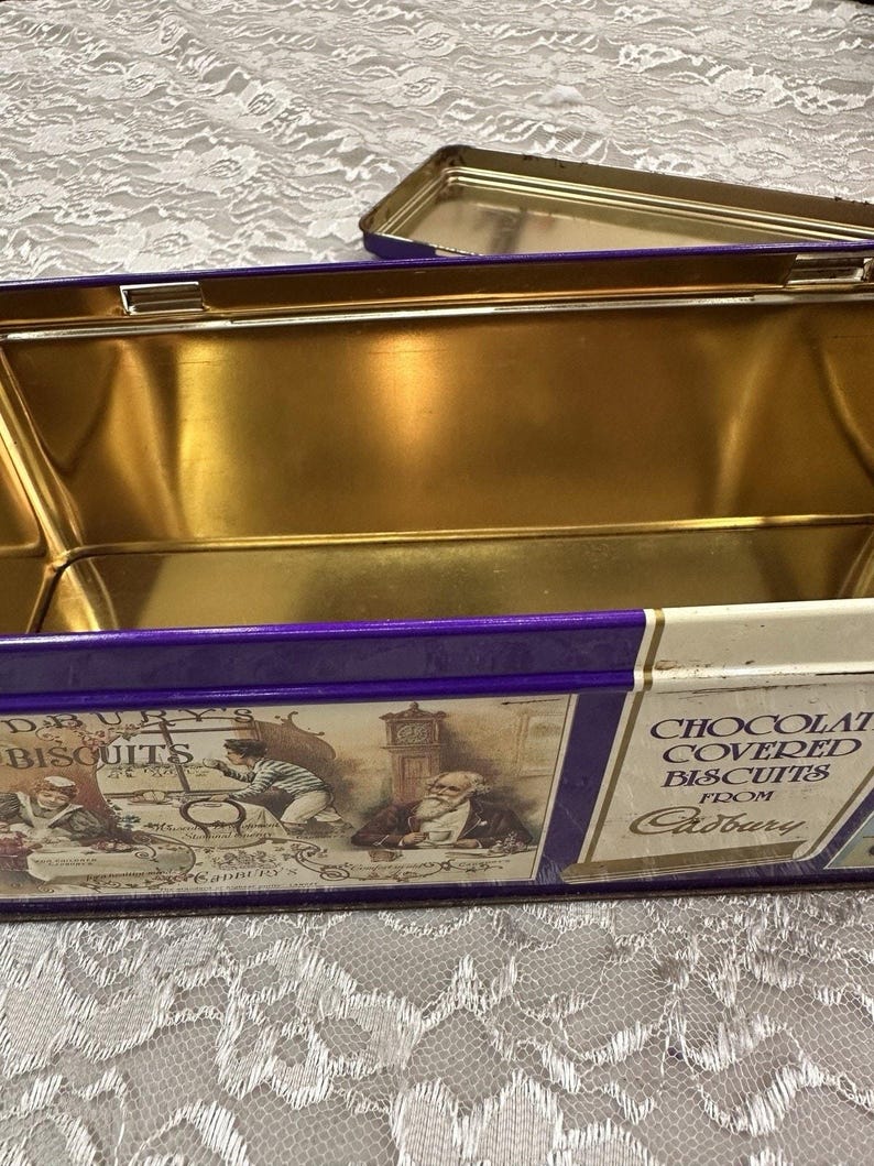 Vintage 90s Cadbury Chocolate Biscuits Tin Made in England Block Ads ...