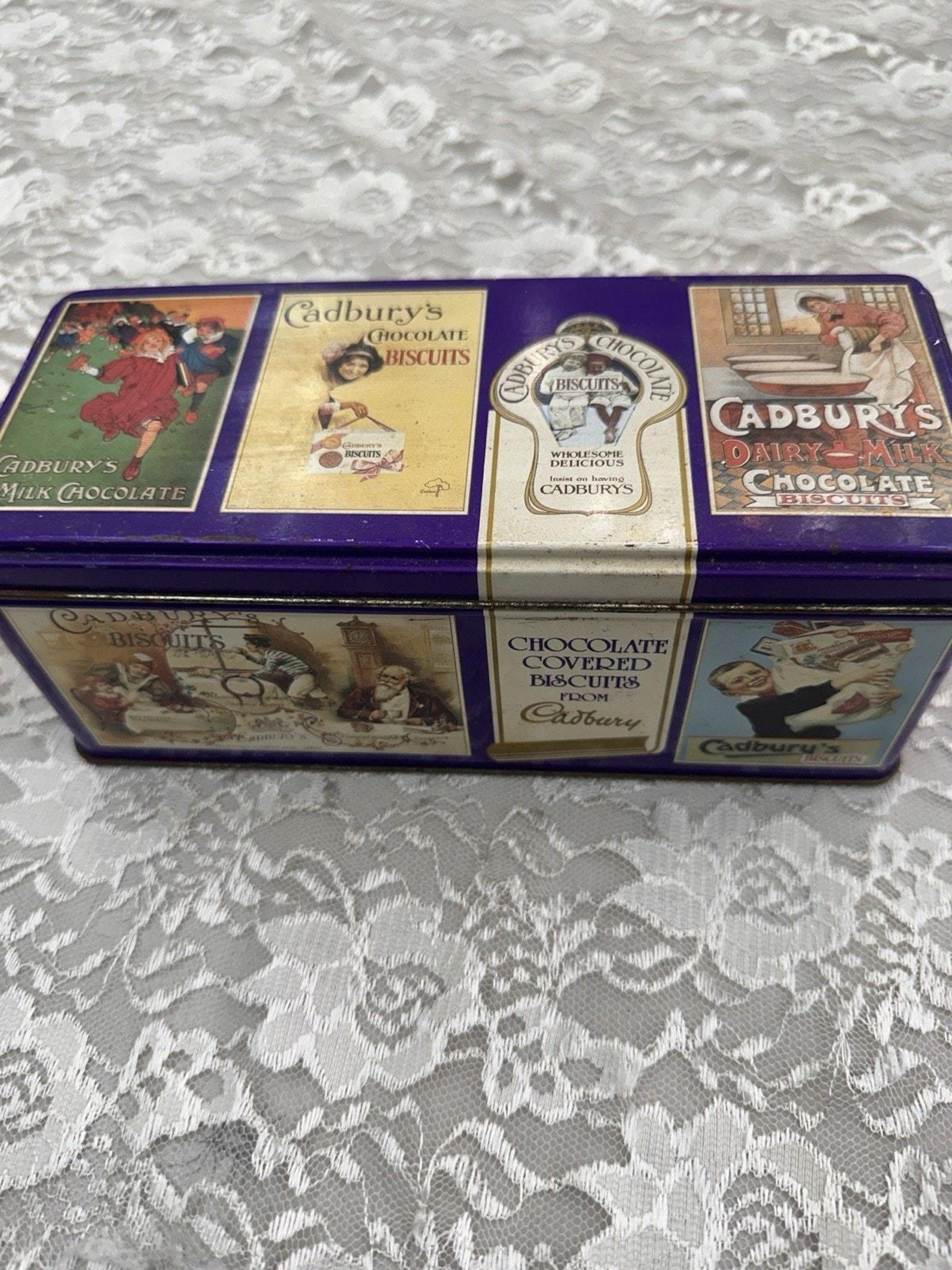 Vintage 90s Cadbury Chocolate Biscuits Tin Made in England Block Ads ...
