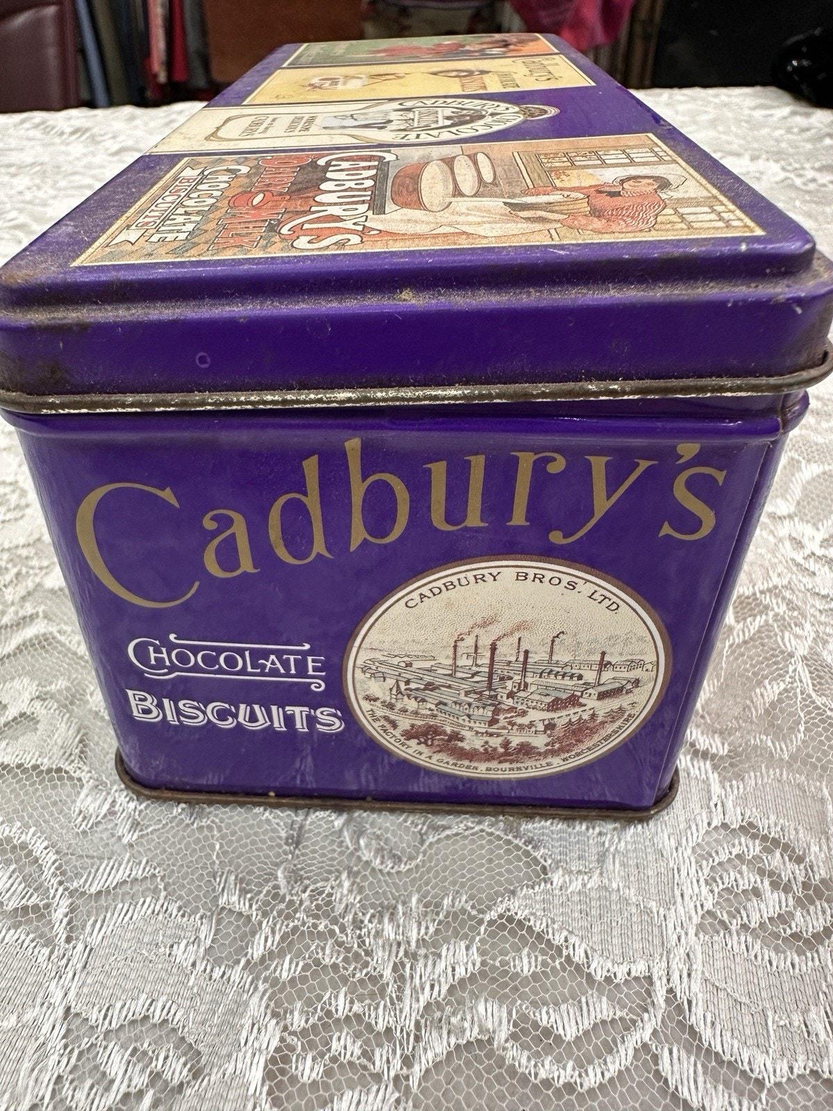 Vintage 90s Cadbury Chocolate Biscuits Tin Made in England Block Ads ...