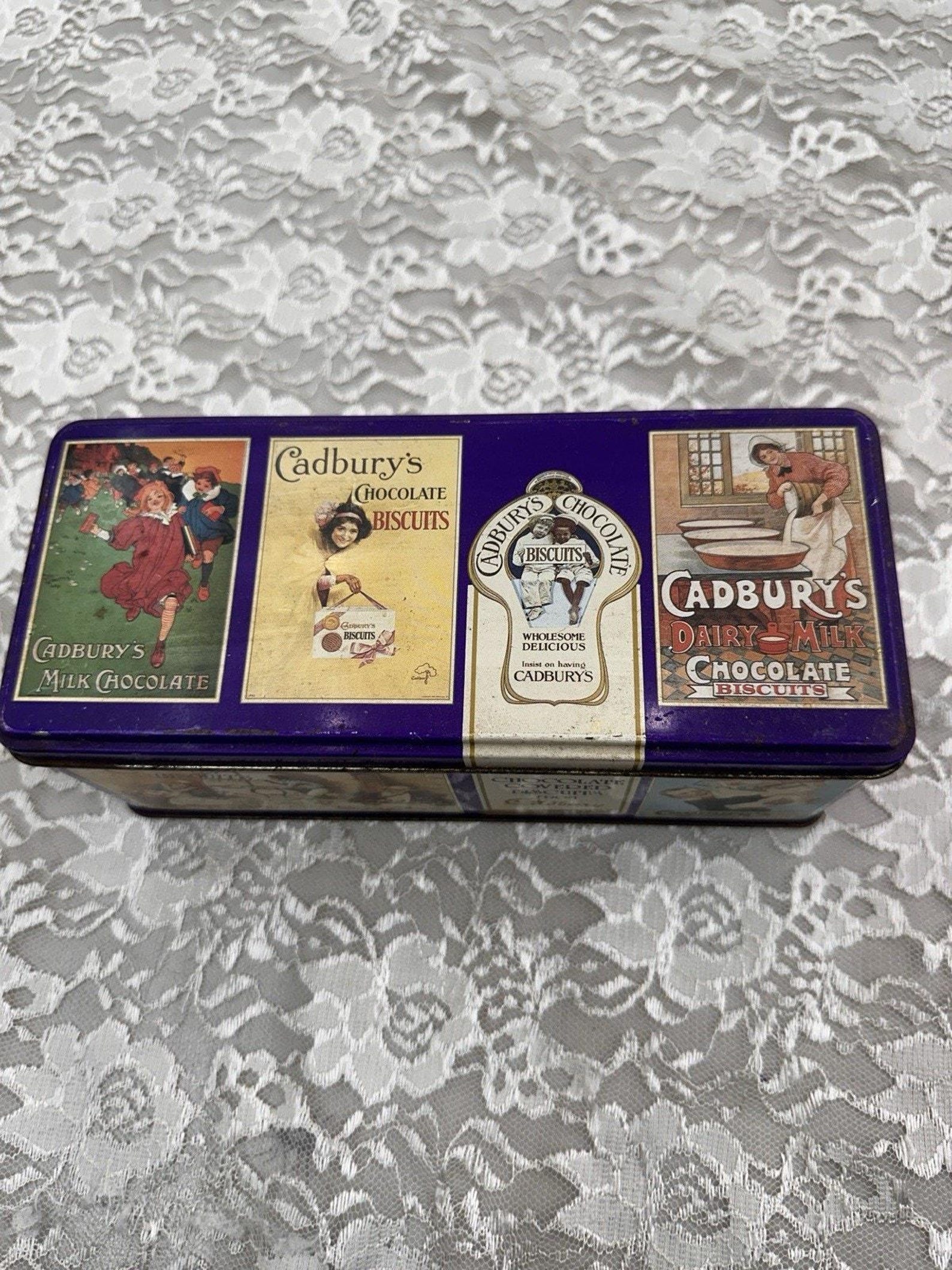 Vintage 90s Cadbury Chocolate Biscuits Tin Made in England Block Ads ...