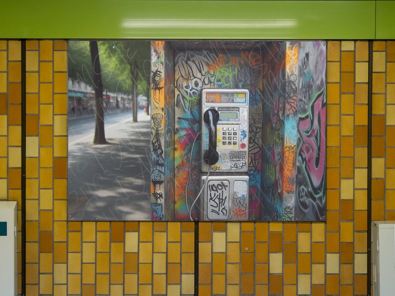 Nostalgic Urban Vibes Old-school Payphone Digital Art - 80s Graffiti ...