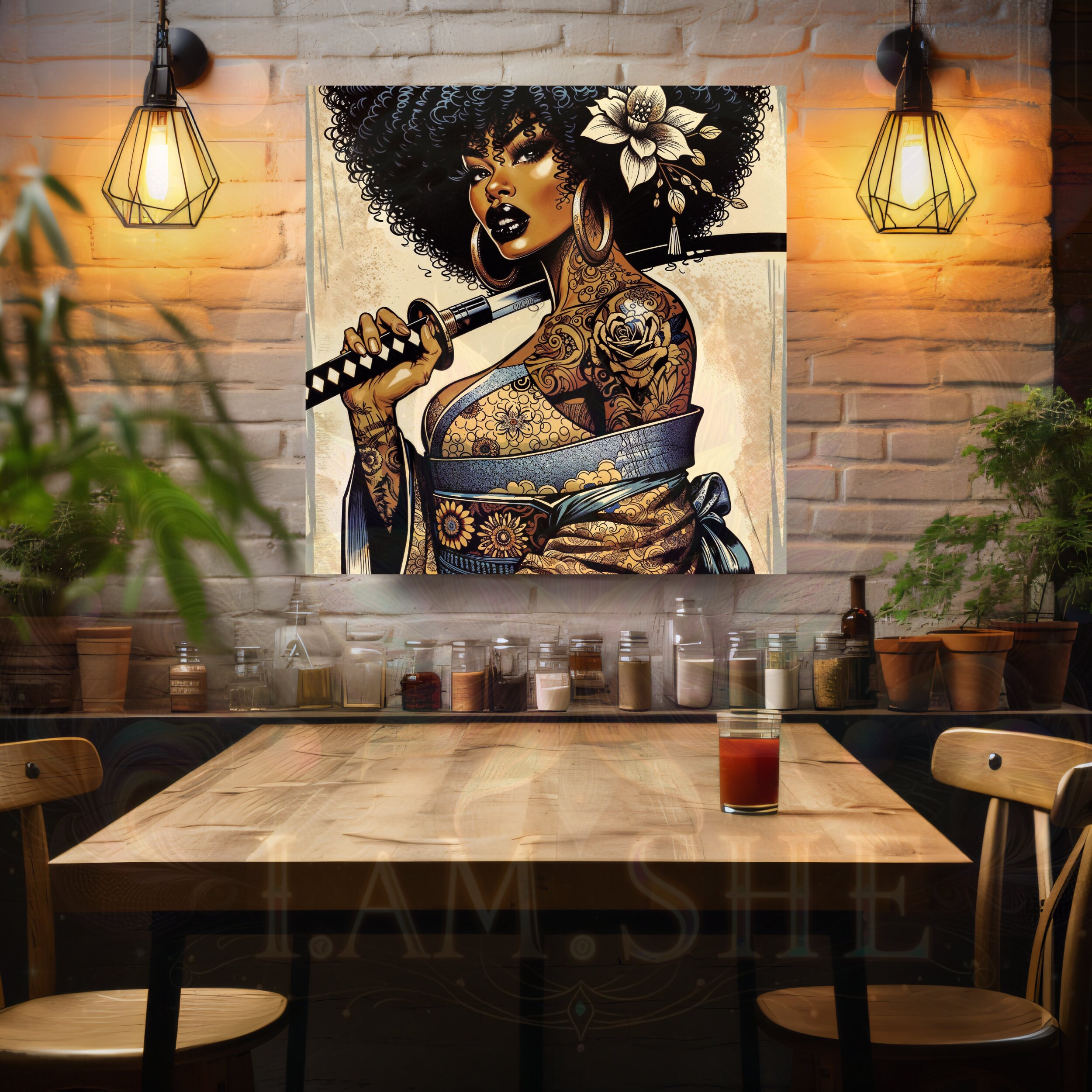 Afrocentric Katana Poster Art Wall Art Afrocentric Poster Art Japanese ...