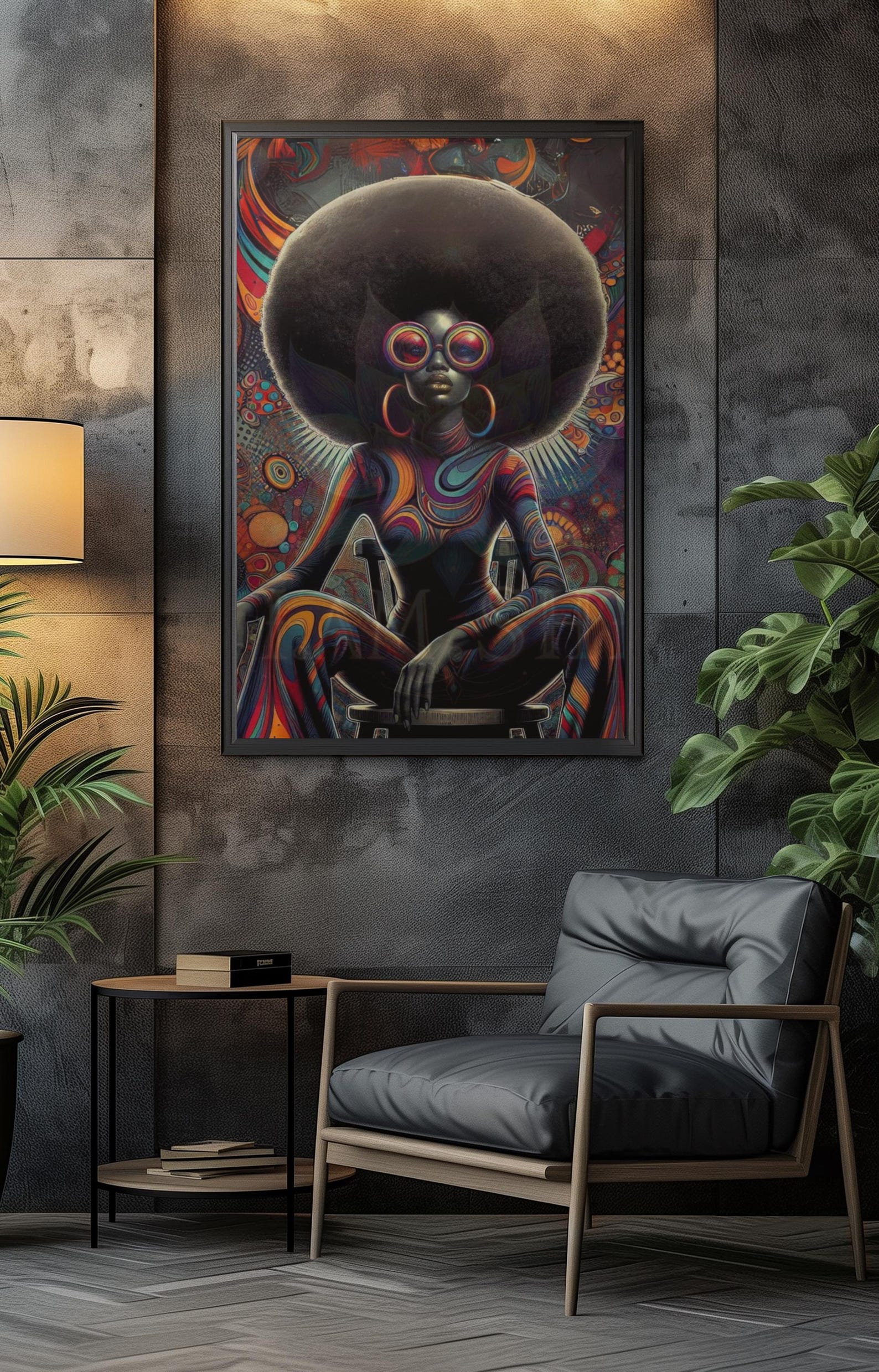 Afro Psychedelic Wall Art Black Woman Art Print, Colorful 70s Retro ...