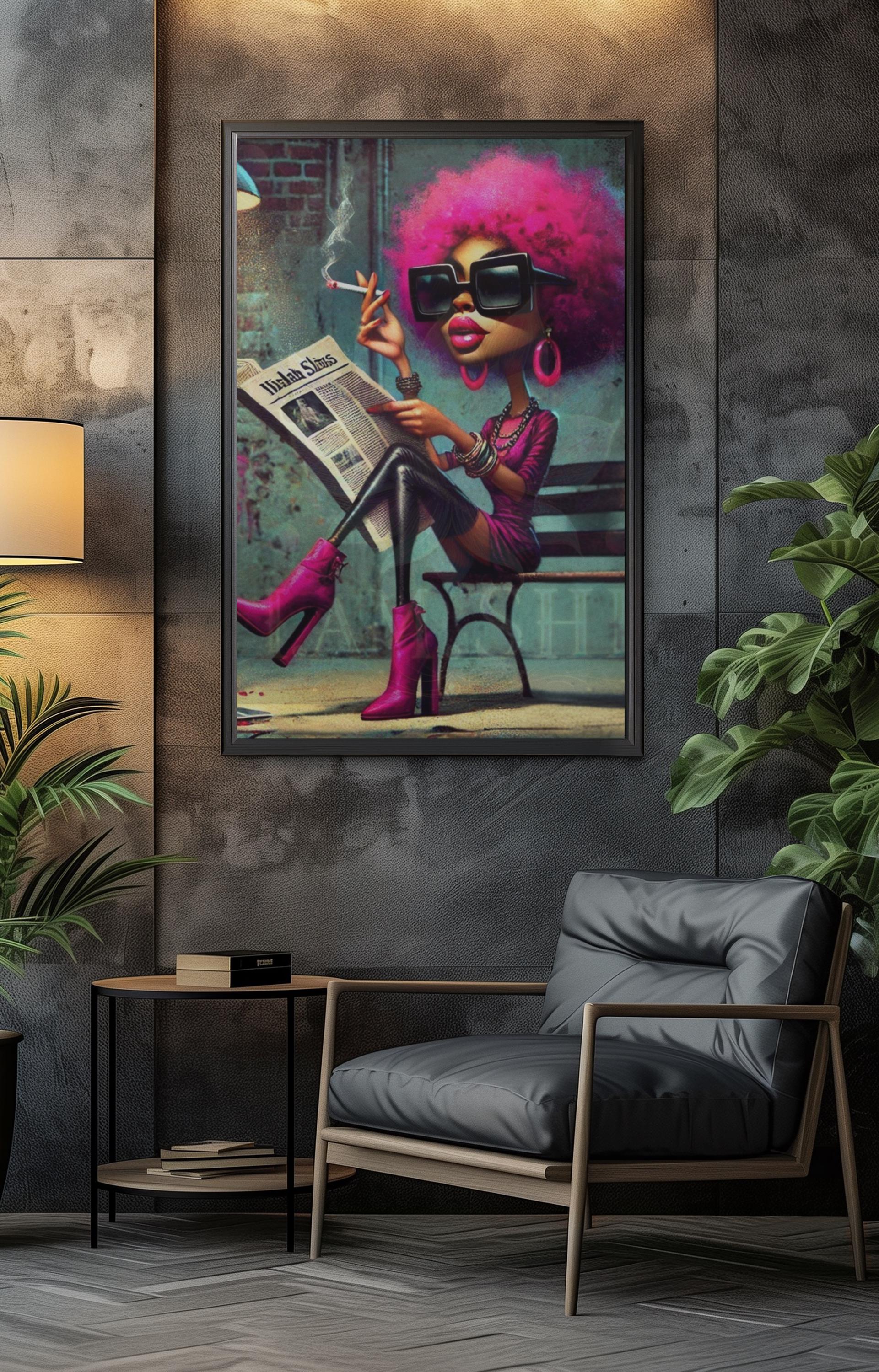 Pink Afro Diva Wall Art Urban Chic Fashion Print, Black Girl Aesthetic ...