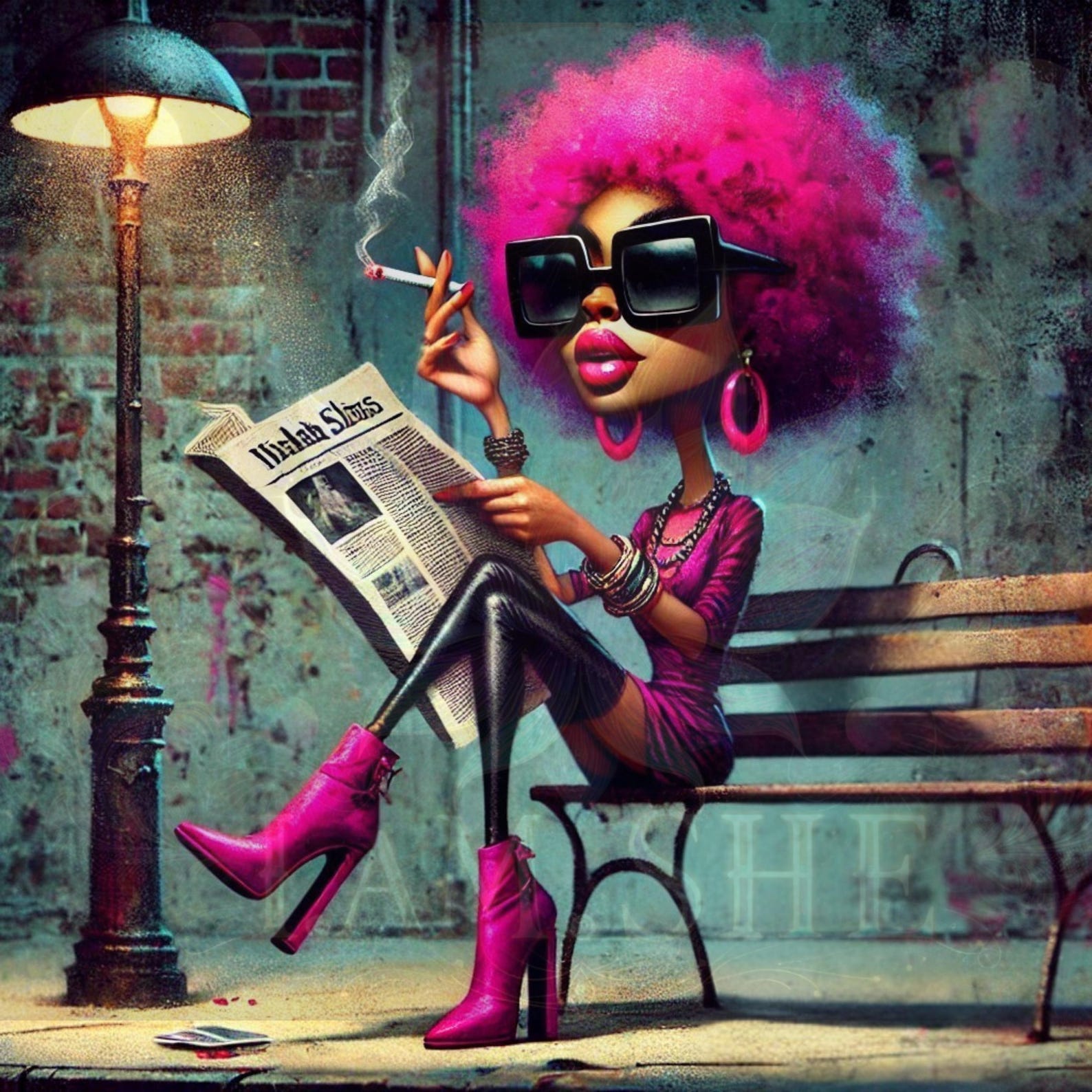 Pink Afro Diva Wall Art Urban Chic Fashion Print, Black Girl Aesthetic ...