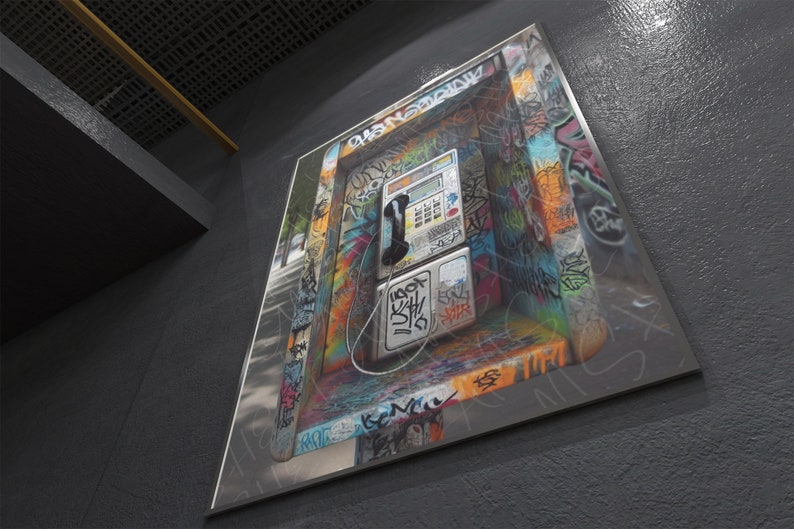 Nostalgic Urban Vibes Oldschool Payphone Digital Art - 80s Graffiti ...