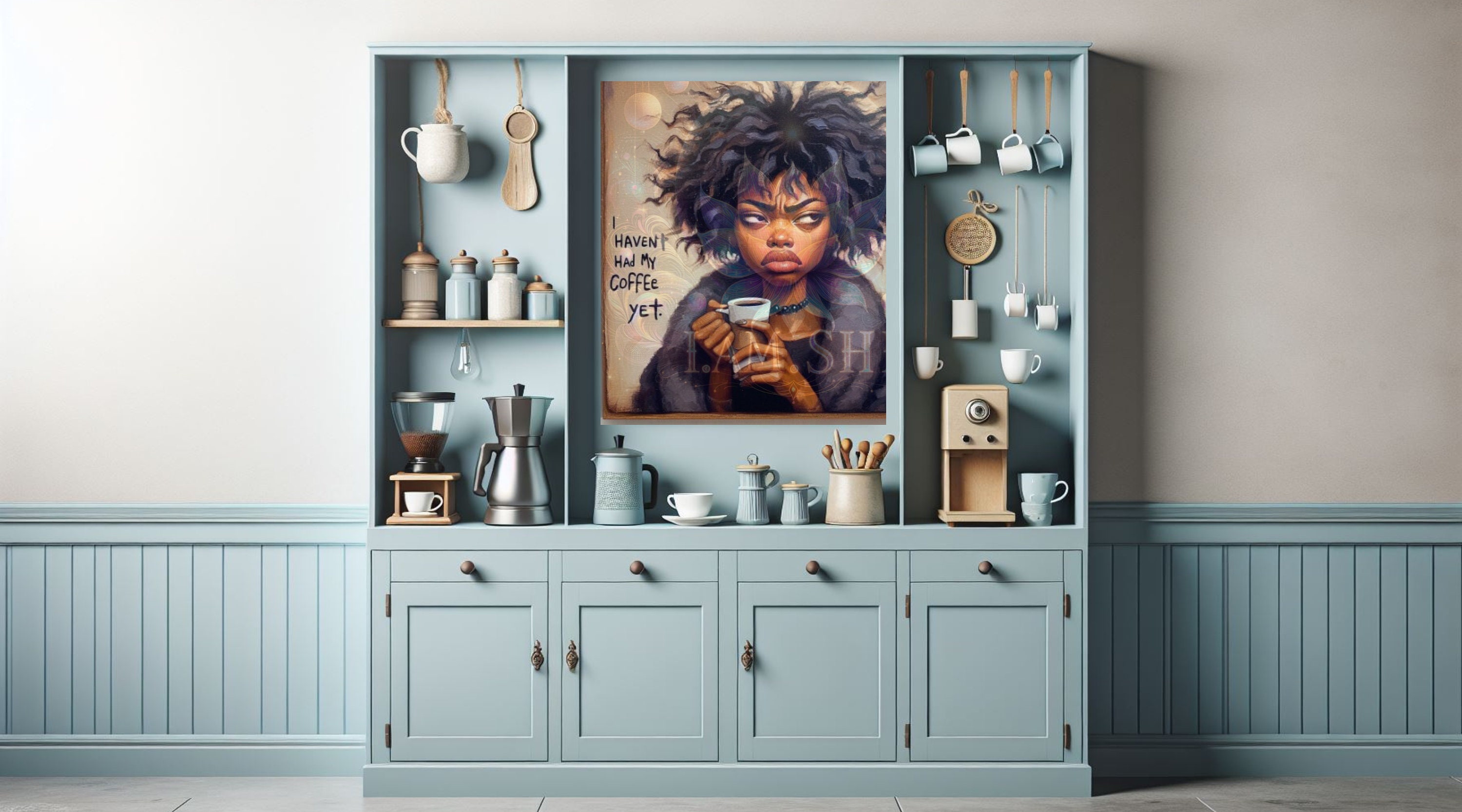 Morning Grump Coffee Humor Downloadable Oil Painting Poster Art Messy ...