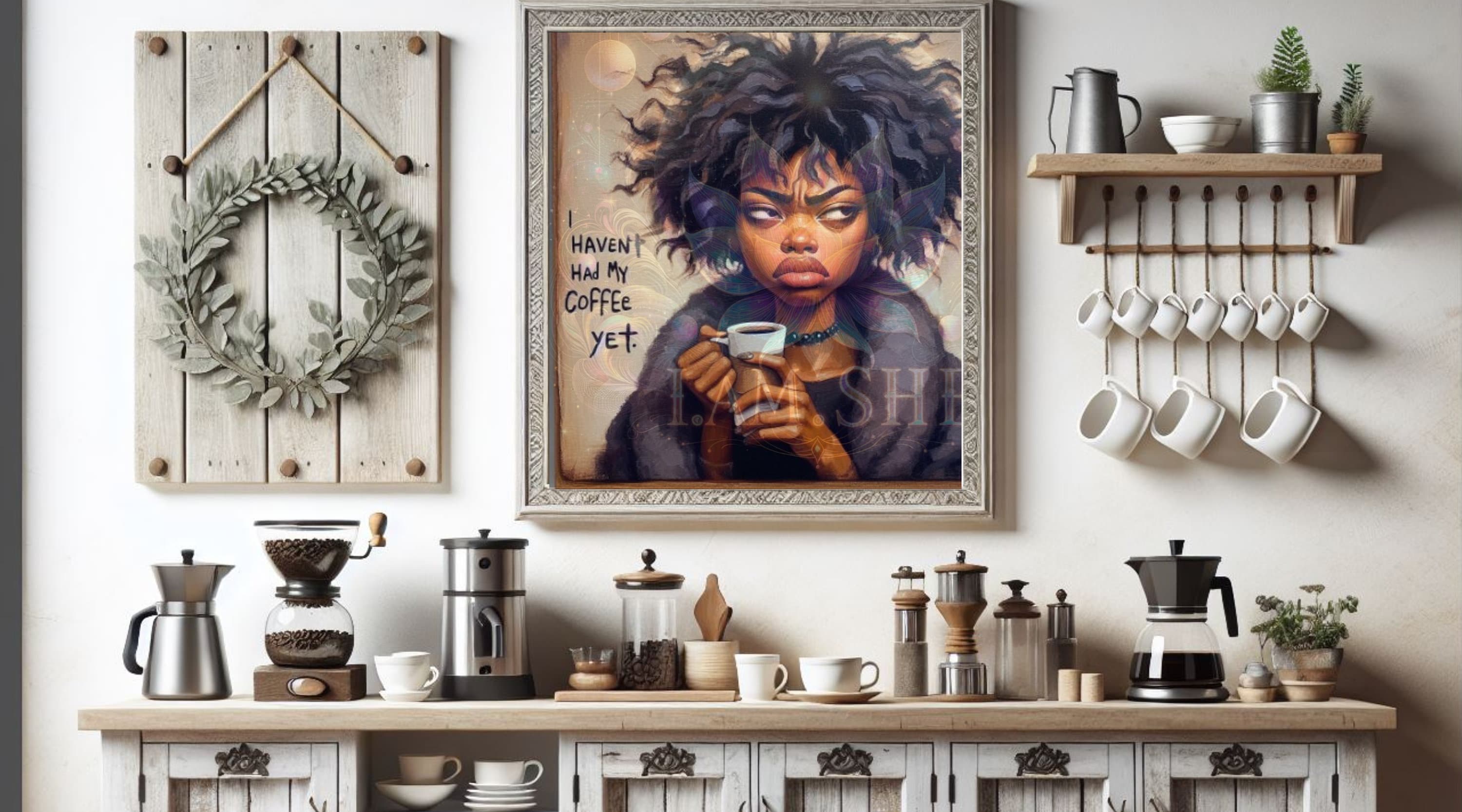 Morning Grump Coffee Humor Downloadable Oil Painting Poster Art Messy ...